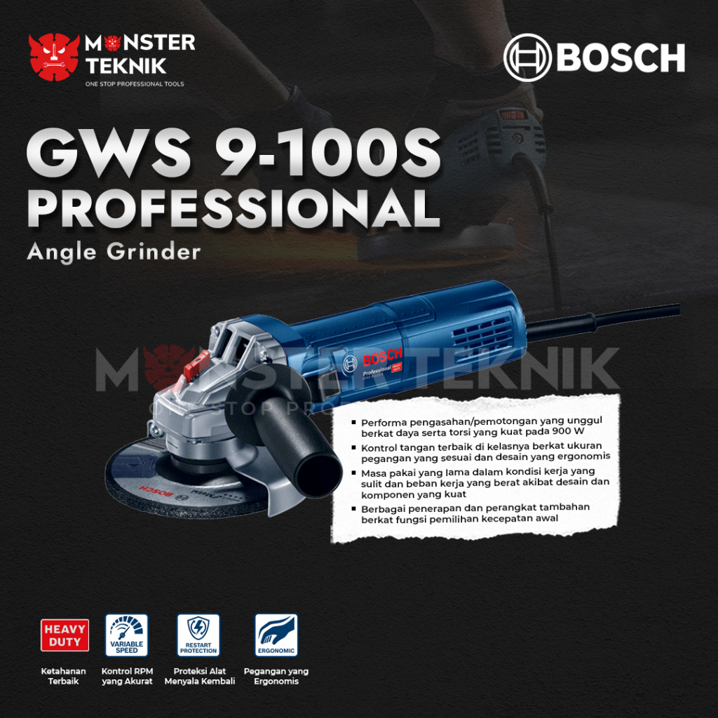Jual Mesin Gerinda Bosch 4in GWS 9-100 S Small Angle Grinder GWS9-100S ...