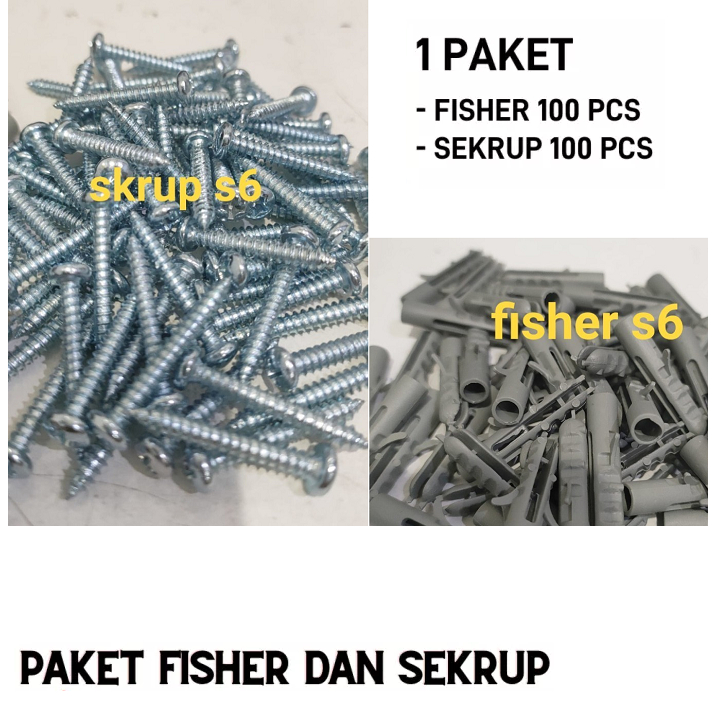 Jual PAKET 100 SKRUP TAPPING 6X1 SEKRUP PUTIH DAN 100 BAUT PLASTIK S6 BAUT TEMBOK | Shopee Indonesia