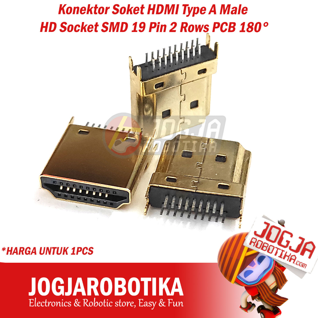 Jual Konektor Soket HDMI Type A Male HD Socket SMD 19 Pin 2 Rows PCB ...