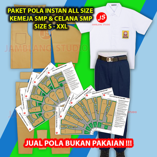 Jual Paket 5 Size Pola Instan Seragam SMP All Size [5 Size S-XXL] Pola Semua Ukuran Jamblang ...