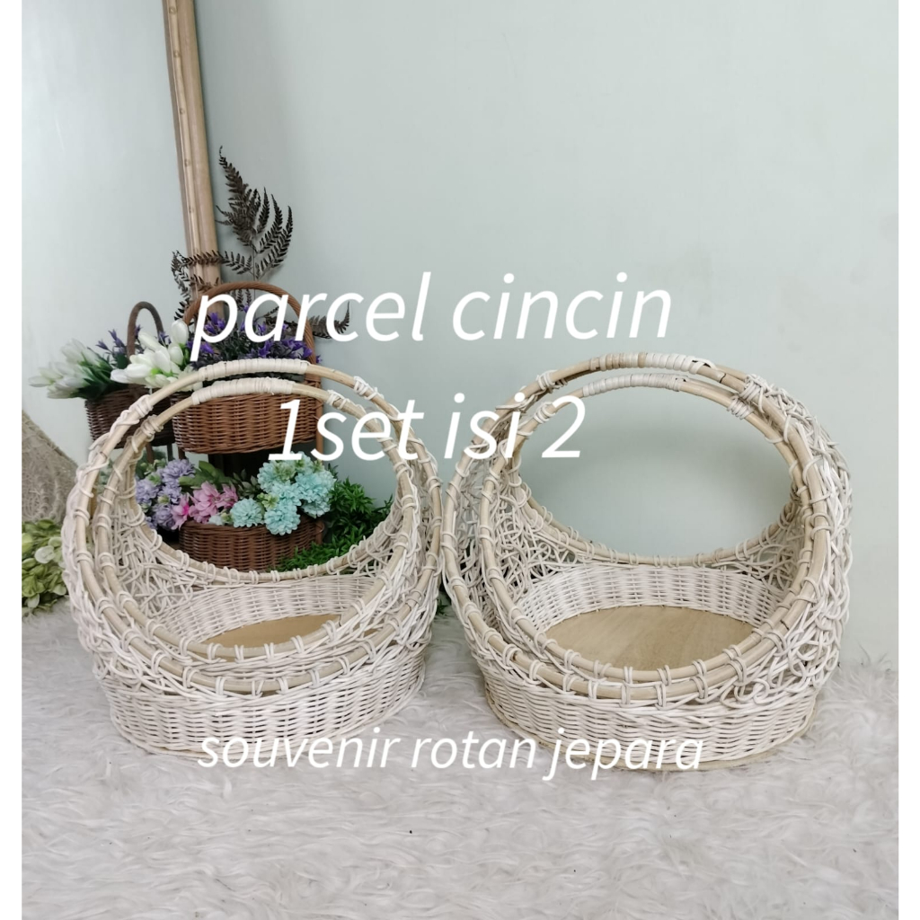 Jual Keranjang parcel cincin alas triplek 1 set isi 2 / parsel rotan ...