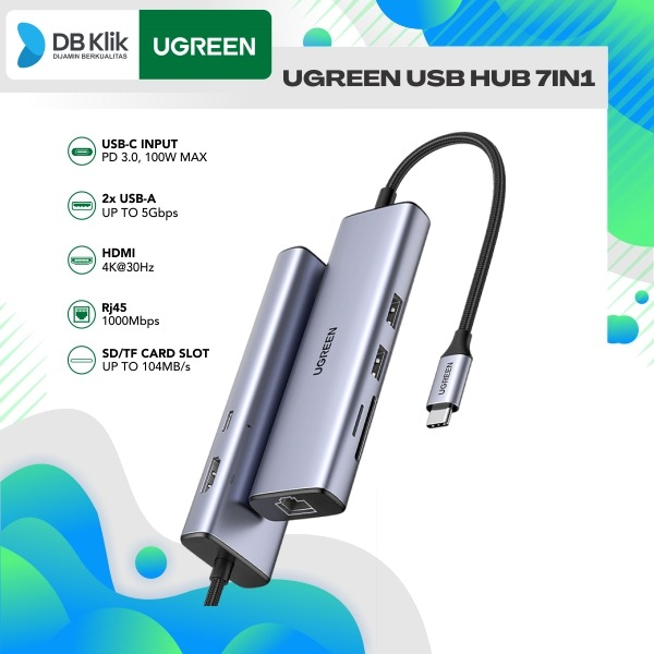 Jual Usb Hub 7in1 UGreen Usb-C to Usb 3.0*2+Usb-C+Hdmi+Rj45+SD/TF ...
