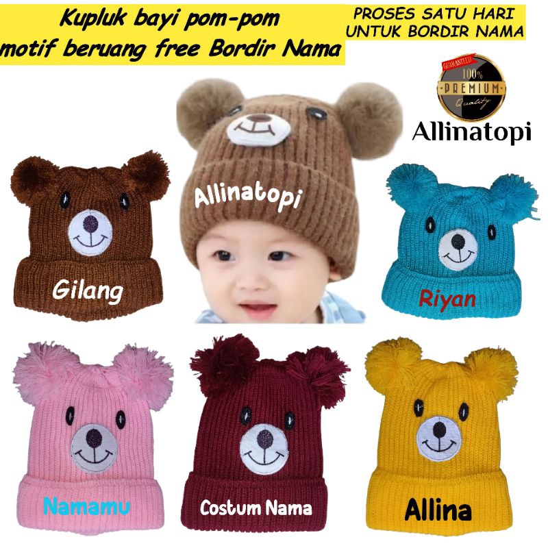 Jual Kupluk Bayi Pom-pom Lucu Motif Beruang Free Bordir Nama Suka Suka ...