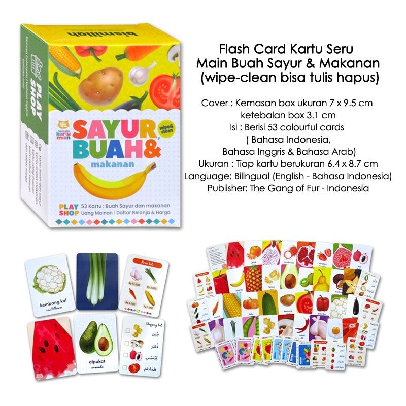 Jual FLASH CARD KARTU SERU MAIN BUAH SAYUR & MAKANAN (wipe-clean bisa ...
