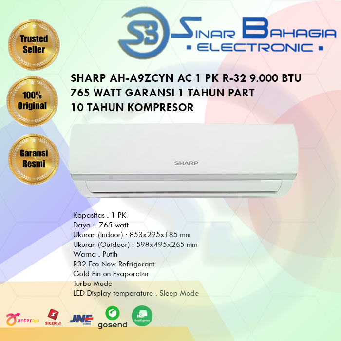 Jual SHARP AH-A9ZCYN AC 1 PK R-32 9.000 BTU 765 WATT GARANSI 1 TAHUN ...