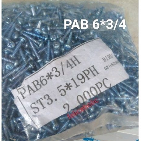 Jual (PAB 6x3/4) SEKRUP / SKRUP / BAUT KEPALA BULAT PAB UKURAN 6x3/4 ...
