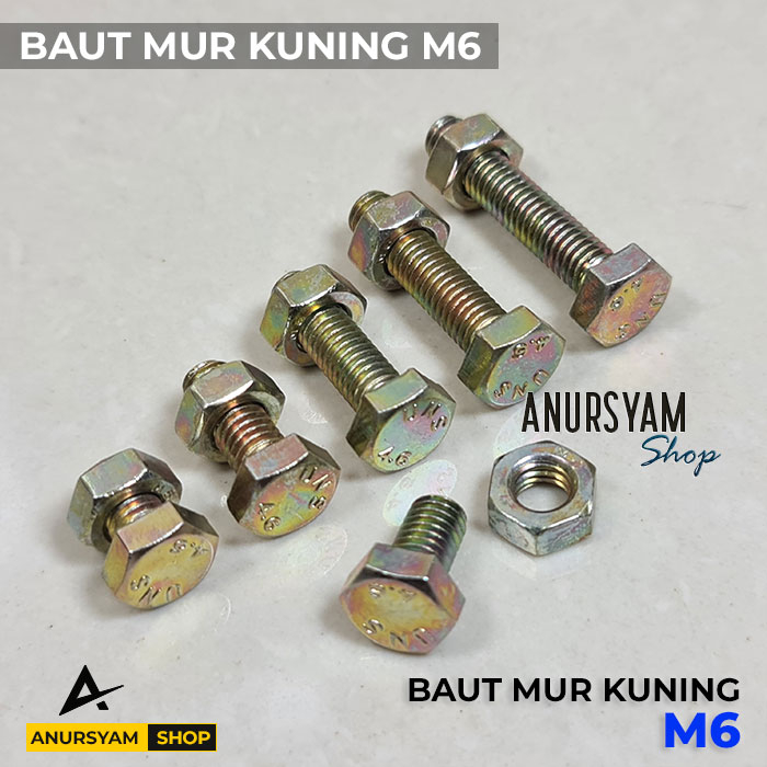 Jual Baut Mur Kuning 6x15 | Mur Baut M6 | BMK | Baut Hexagon Kuning ...