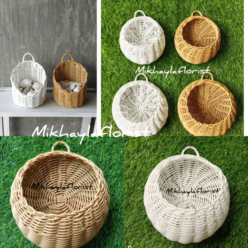 Jual Vas rotan sintetis // vas tempel rotan bulat // pot dinding rotan ...
