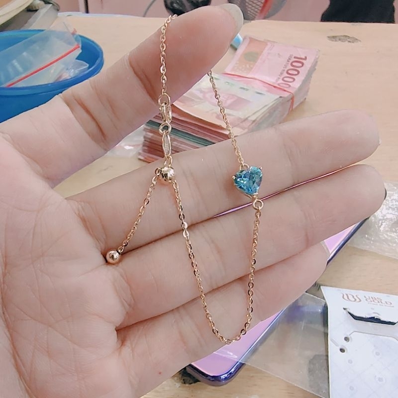 Jual gelang rantai serut Moonlight emas asli permata ungu cantik awet ...