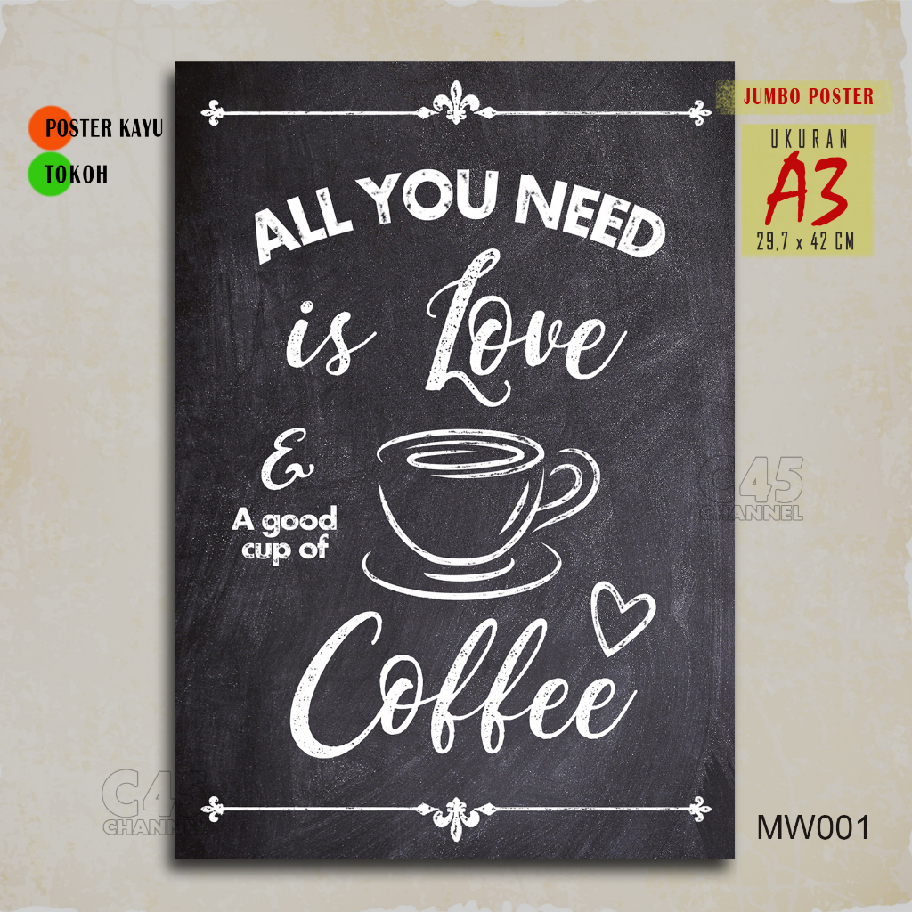 Jual Poster Tema Kopi Chalkboard Design Ukuran Besar A3 Coffee Quotes ...