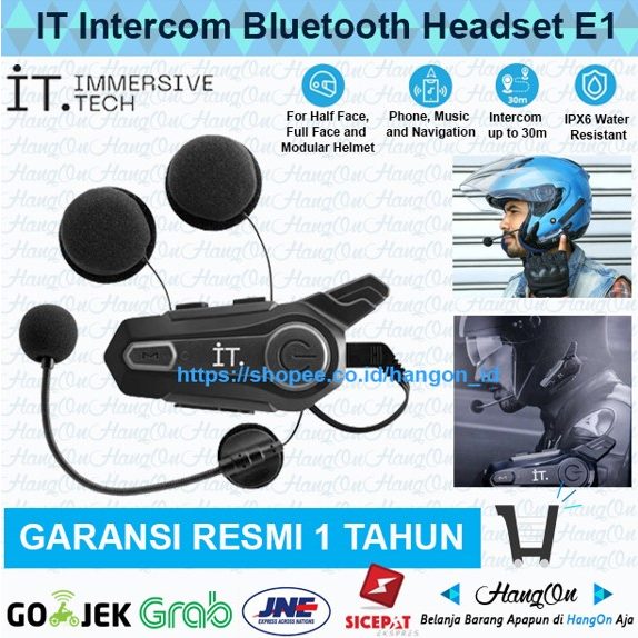 Jual IT E1 Intercom Bluetooth Headset Earphone IPX6 Waterproof Helm ...