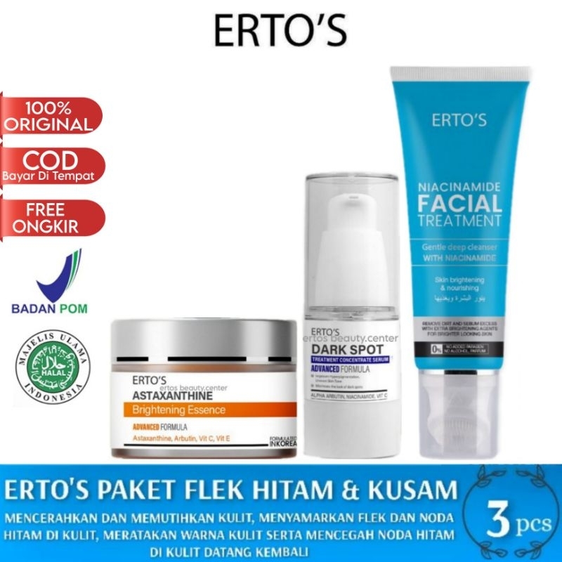 Jual ERTOS PAKET 3in1 UNTUK FLEK HITAM ORIGINAL BPOM (FACIAL TREATMENT NIACINAMIDE, DARK SPOT ...