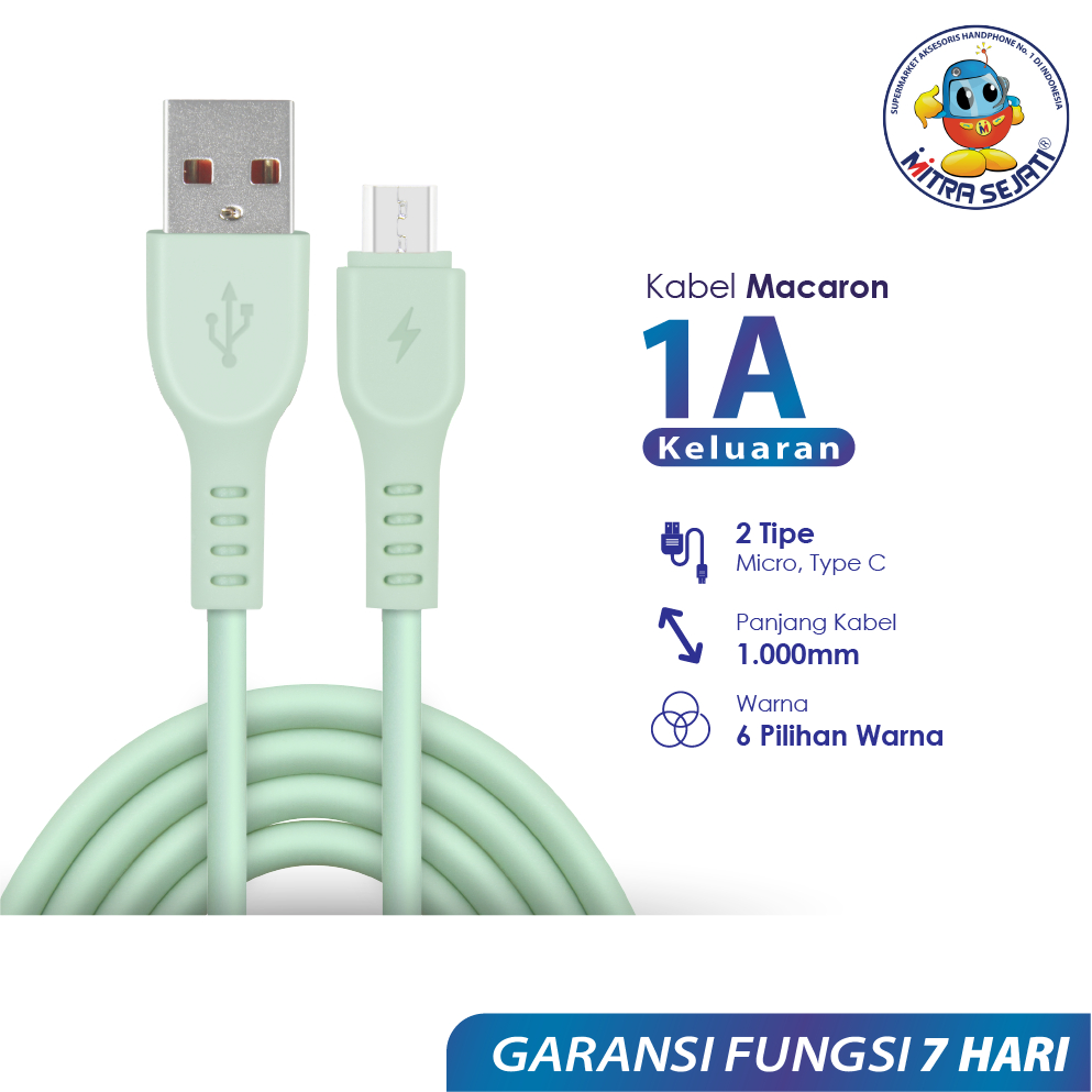 Jual Kabel Data Macaron Bulat 1A untuk tipe kabel Micro USB dan Type-C ...