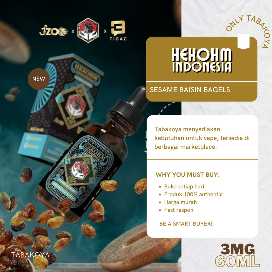 Jual HEXOHM V2 LIQUID 3MG 60ML SESAME RAISIN BAGELS HEXOHM INDONESIA ...