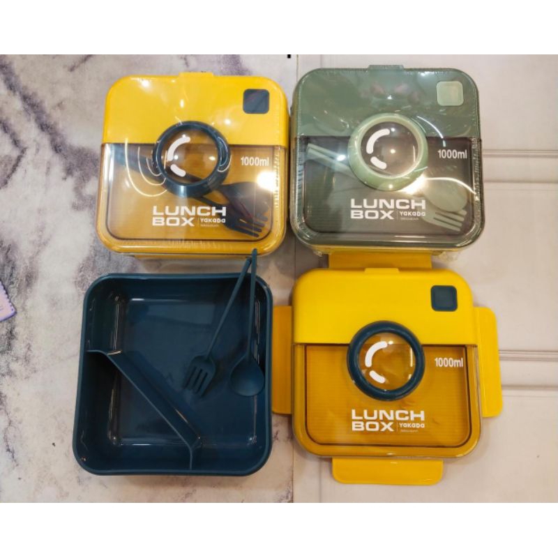 Jual Lunch Box Yakada Kapasitas 1000ml Free Sendok dan Garpu Sekat 2 ...