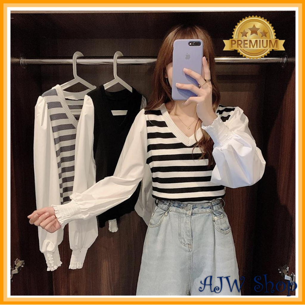 Jual AJW Korean Style Wanita Atasan Lengan Panjang Import Rajut Premium XAK | Atasan Wanita ...