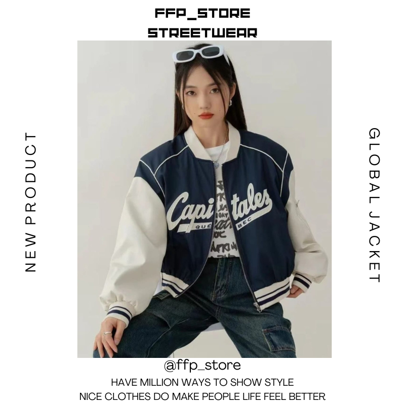 Jual Jaket Baseball Wanita Korean Style Crope Jacket CAPITALES Baseball ...