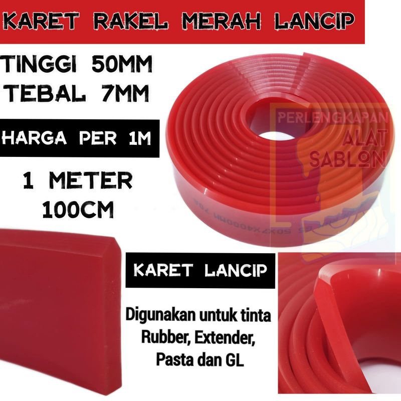 Jual KARET RAKEL SABLON MERAH LANCIP 7MMX50MM 1 METER | Shopee Indonesia