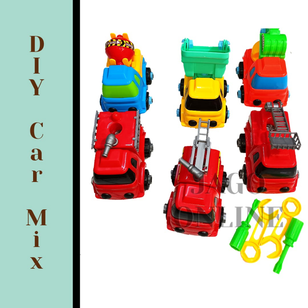 Jual Mainan DIY Anak Cowok Mobil Truk Pemadam Konstruksi Bongkar Pasang ...