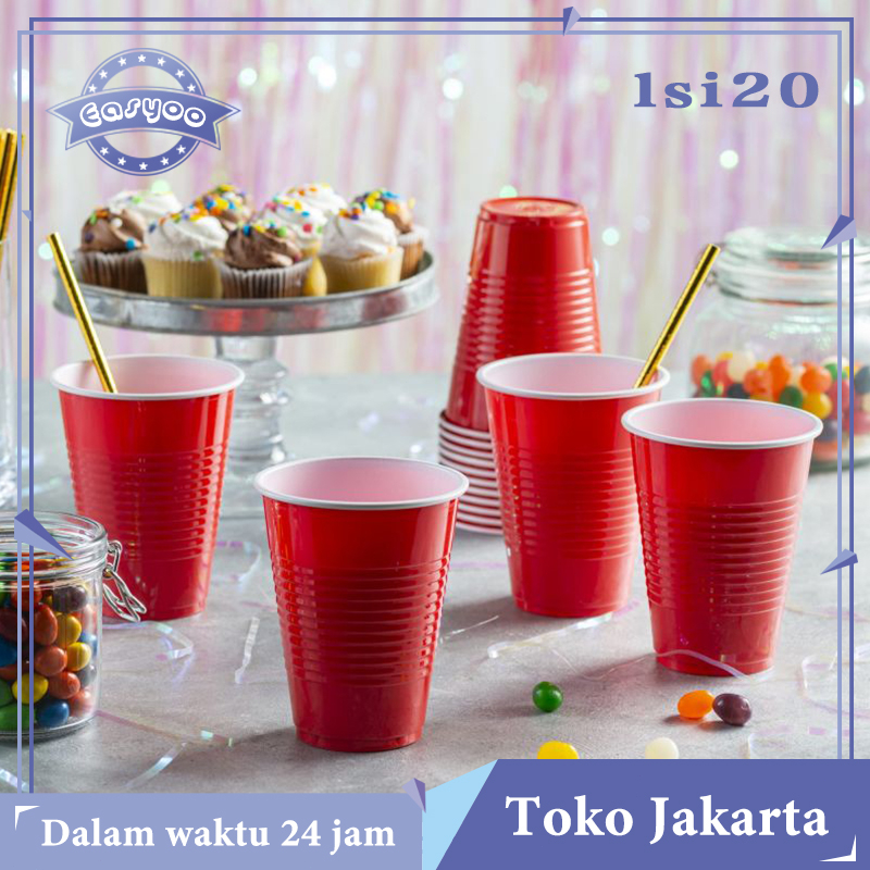 Jual Isi 20 16oz Cup Gelas Plastik Merah Red Cup Plastik Cangkir Pesta ...