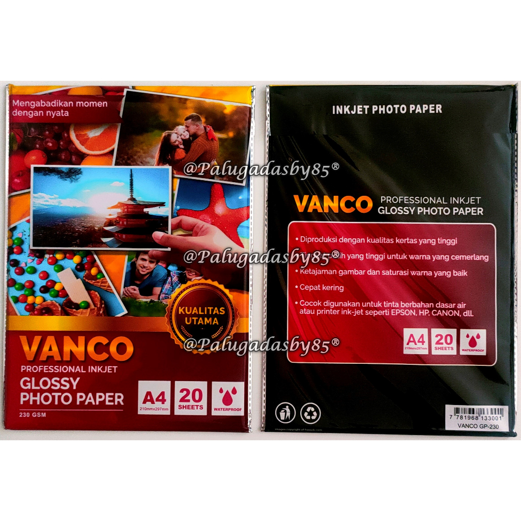 Jual Kertas Foto Glossy Vanco GP-230 A4 230 Gsm (1 Pak Isi 20 Pcs) / Glossy Photo Paper Vanco A4 ...