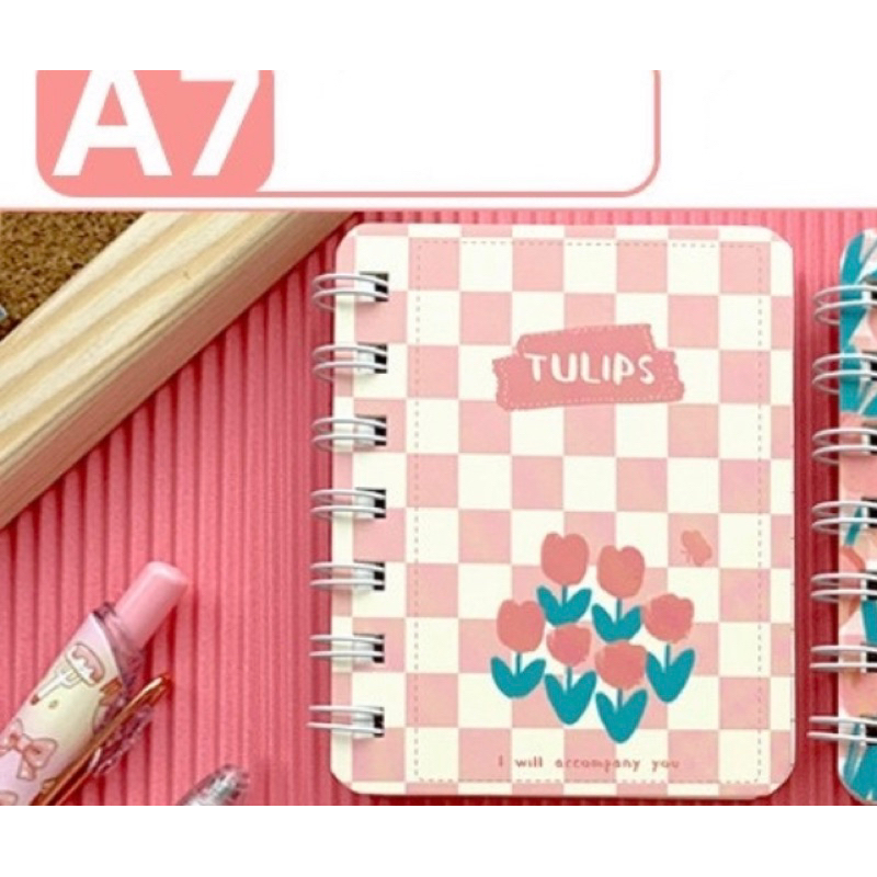 Jual notebook notepad ring A7 motif korea ungu bunga putih white flower ...