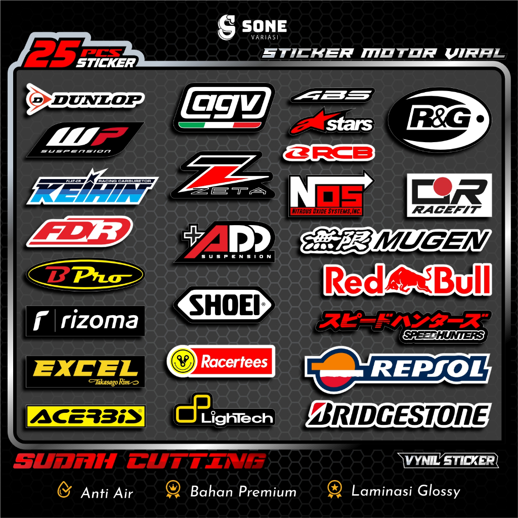 Jual SONE VARIASI - 25pcs Stiker Motor / Sticker Motor / Stiker Racing ...