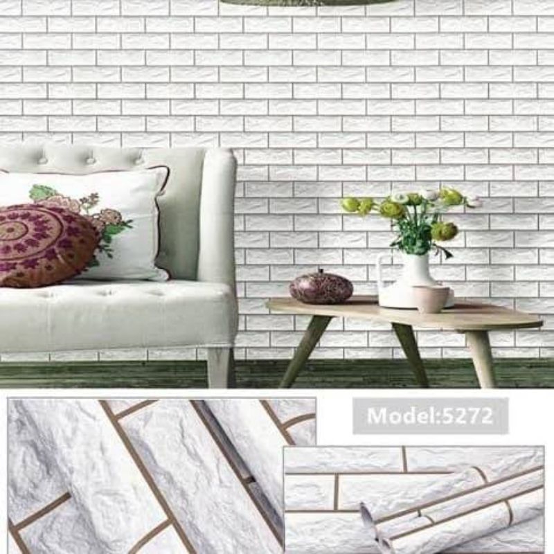 Jual Wallpaper Dinding Batu Bata Putih Lis Coklat 45cm x 10m | Shopee ...