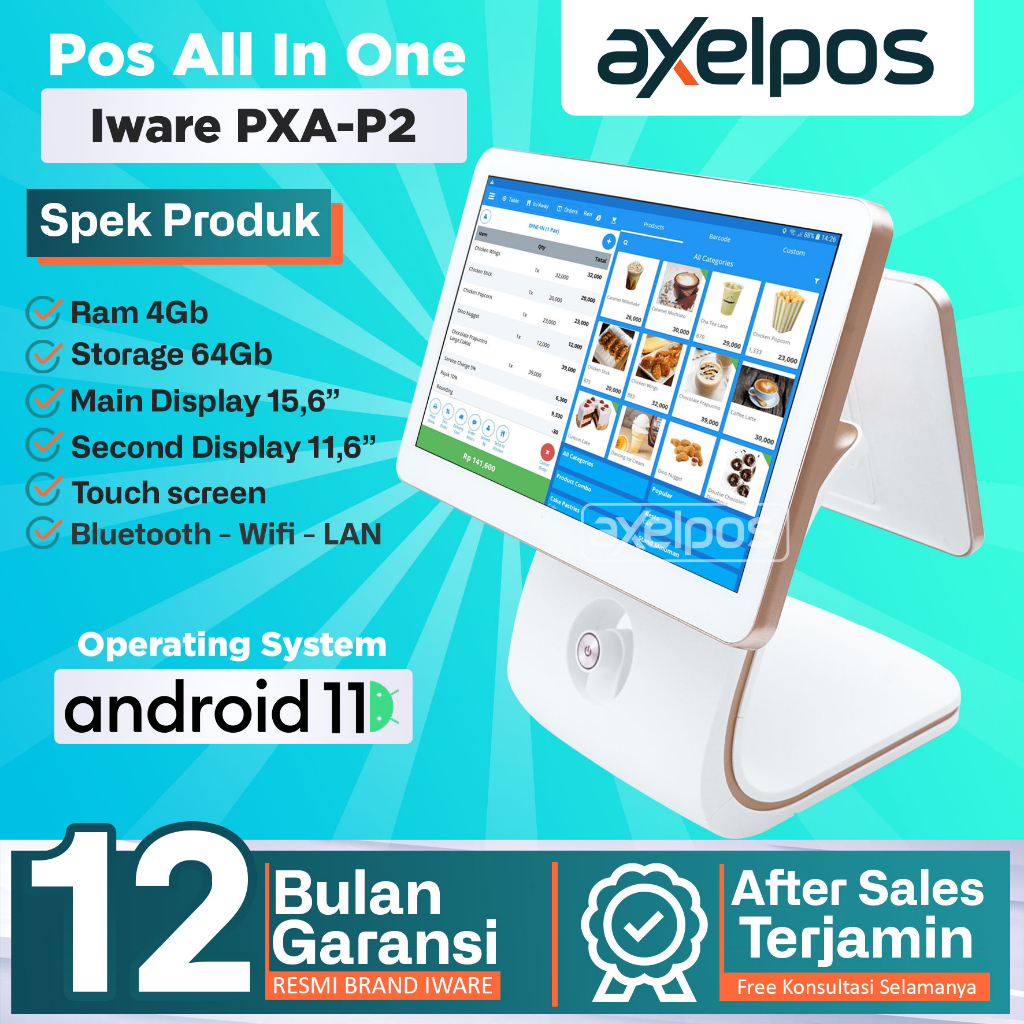 Jual Axelpos Pos All In One Mesin Kasir Android 11 IWARE PXA-P2 4/64GB Dual Monitor | Shopee ...