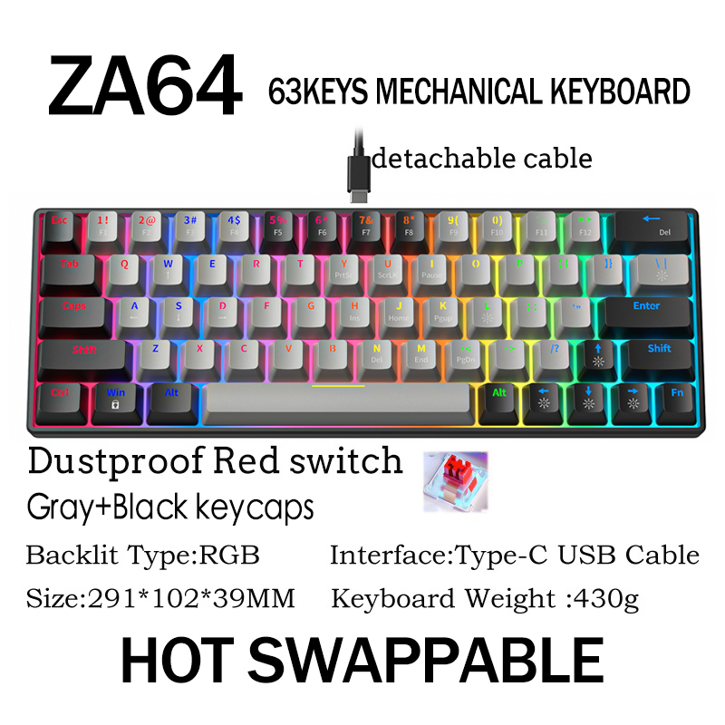 Jual ZIFRIEND KA6406 63 Keys RGB Backlit Wired Black Mechanical ...