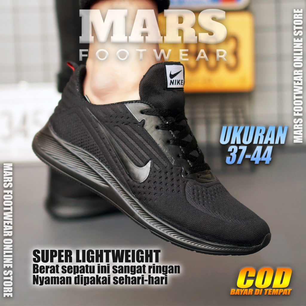 Jual Sepatu Sneakers Sekolah Sport Full HItam Sepatu Kets Running ...