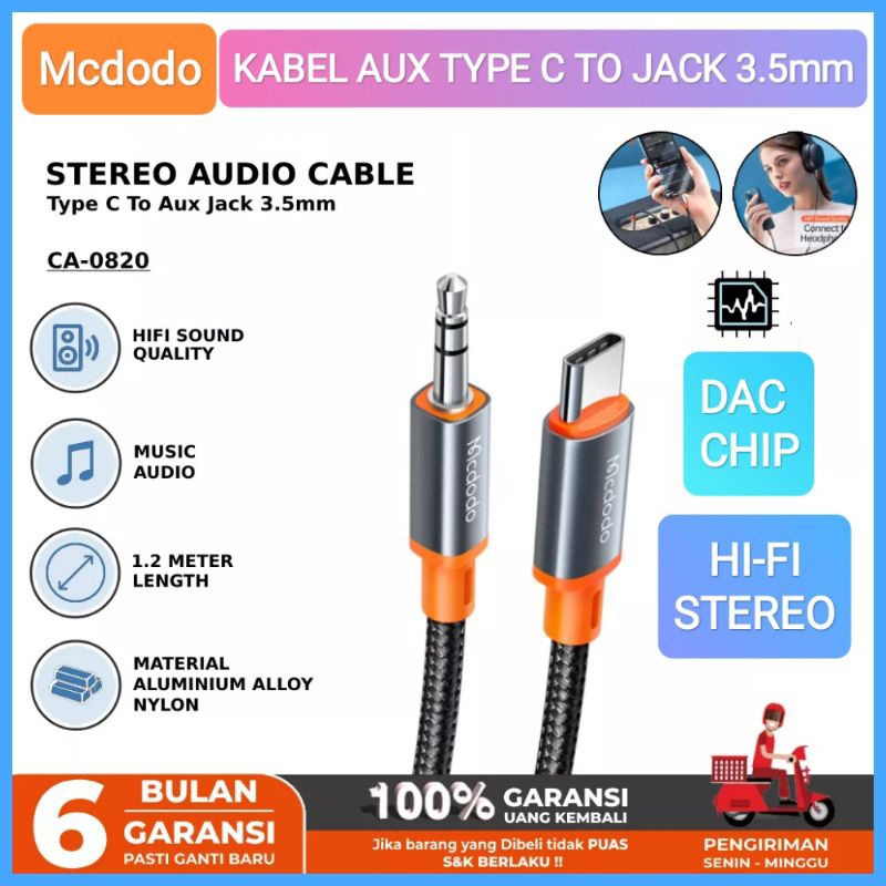 Jual Mcdodo Kabel Aux Type C To Audio jack 3.5mm DAC Chip Hi-Fi Stereo ...