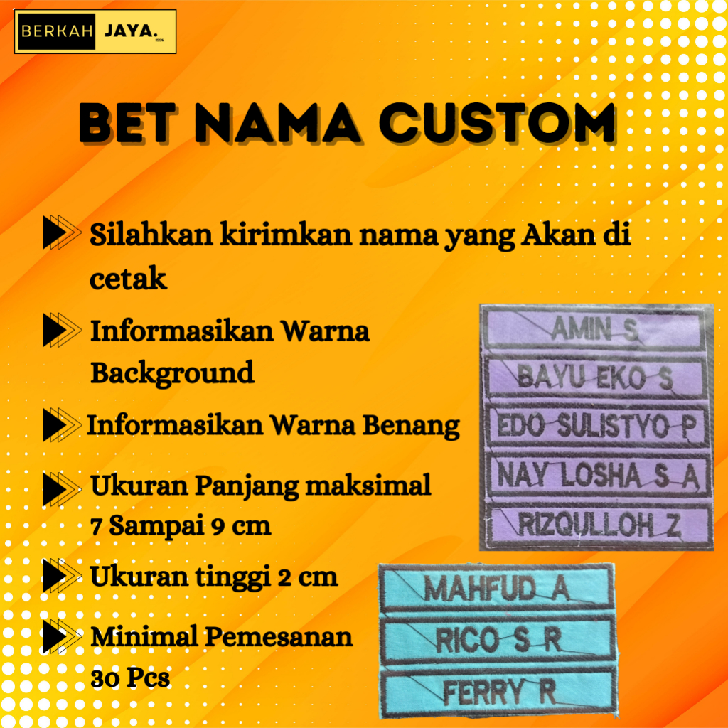 Jual Custom Logo Patch Bet Bed Badge Bordir Nama, Kelas, Lokasi ...