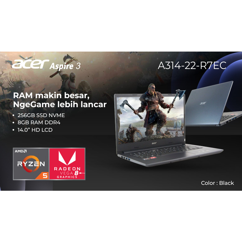 Jual LAPTOP ACER ASPIRE 3 A314-22-R7EC (AMD RYZEN 5 3500U/8GB DDR4 ...