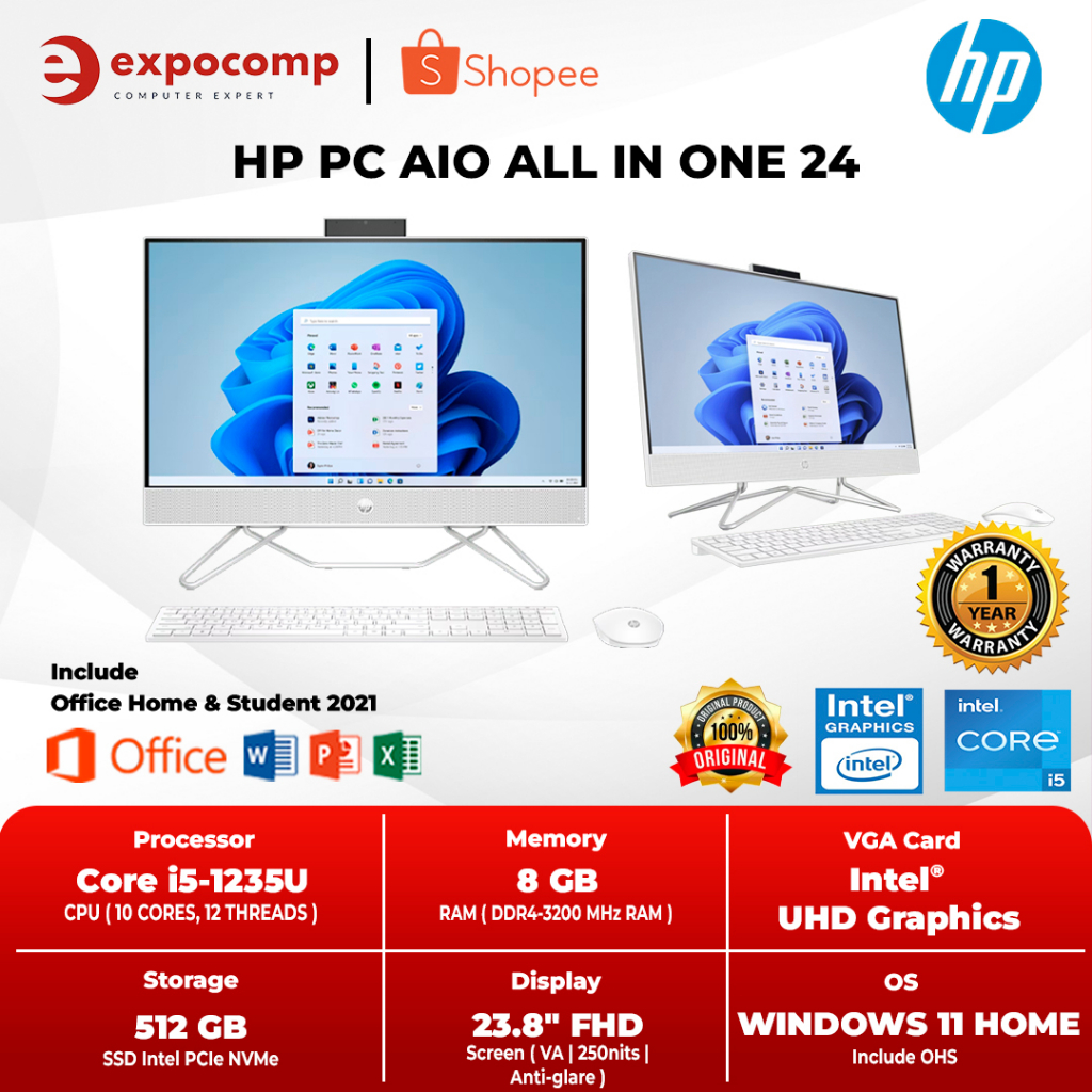 Jual Hewlett-Packard HP PC AIO ALL IN ONE 24-cb1015d CORE i5-1235U ...