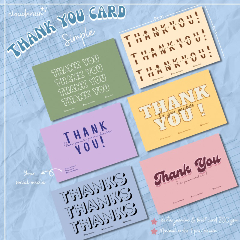 Jual THANK YOU CARD SIMPLE | THANKS CARD | KARTU TERIMAKASIH | KARTU ...
