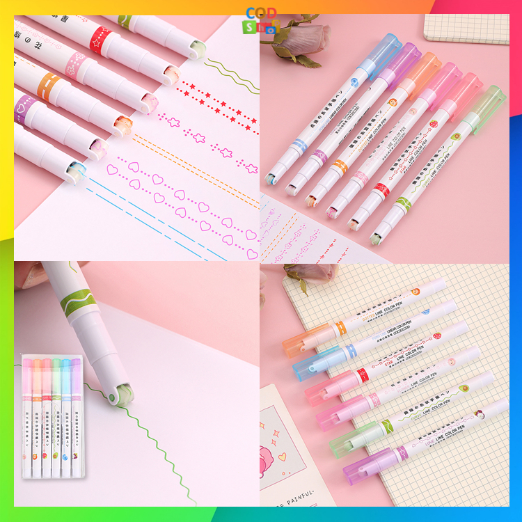 Jual COD - S5877 Pena Garis Warna Bermotif / Spidol Garis Aesthetic ...