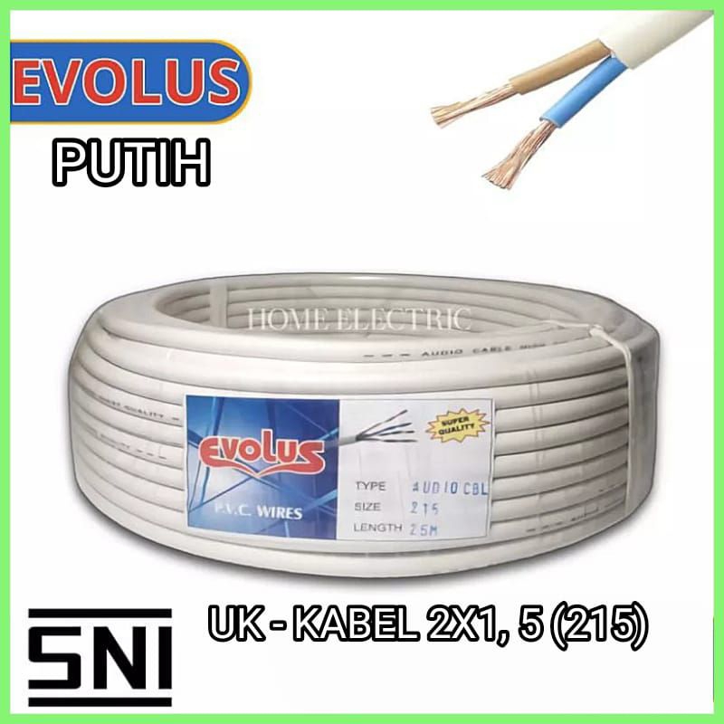 Jual KABEL LISTRIK SERABUT TEBAL 2x1.5mm. EVOLUS PUTIH | Shopee Indonesia