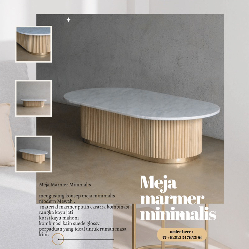 Jual meja tamu marmer minimalis asli kombinasi rangka kayu solid ...