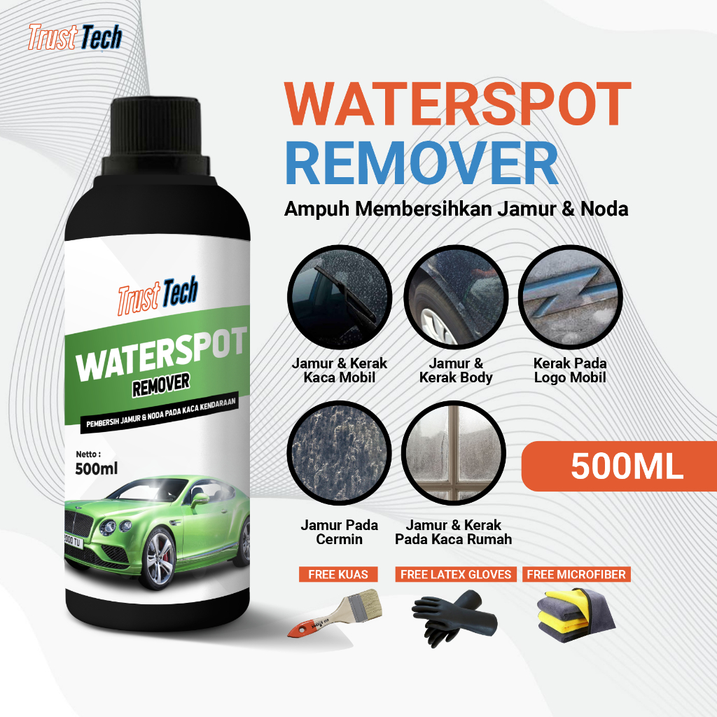 Jual TrustTech Waterspot Remover penghilang dan pembersih jamur pada kaca dan body mobil 500ml ...