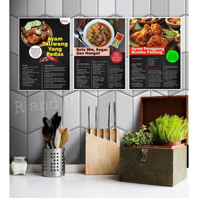 Jual Hiasan dinding dapur resep masakan, poster makanan ukuran 47x31 ...