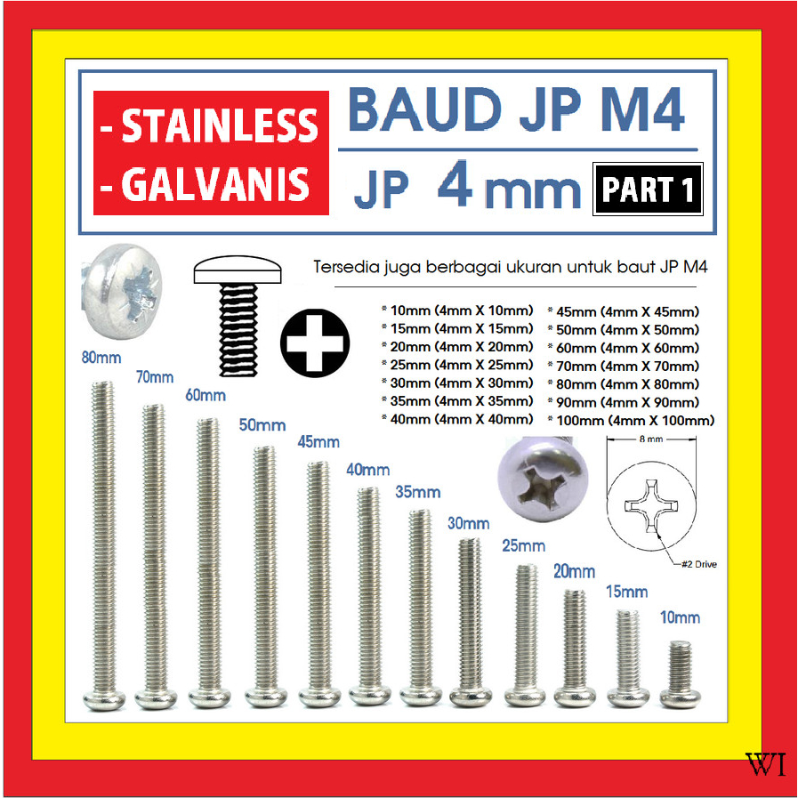 Jual BAUD BAUT JP M4 GALVANIS MACHINE SCREW KEPALA BULAT 6 8 10 12 15 ...