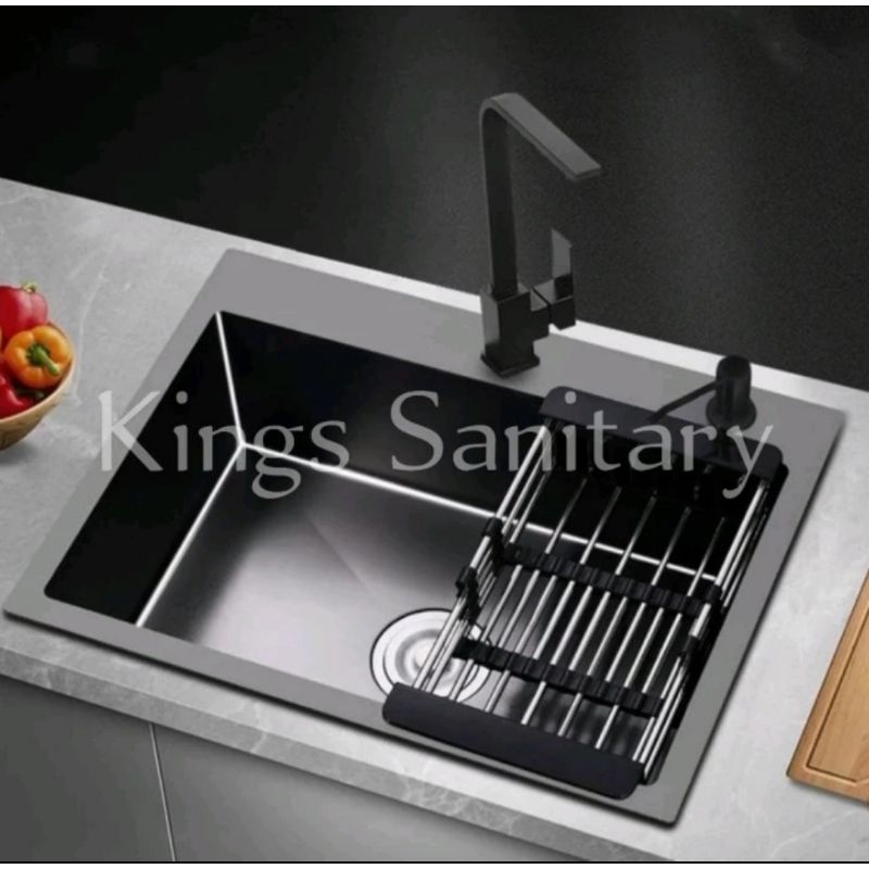 Jual Kitchen sink 5040 black paket kran siku L / Bak cuci piring hitam ...