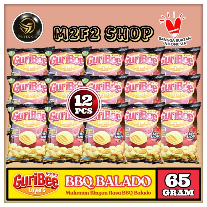 Jual Keripik GuriBee Layers Snacks BBQ Balado - 65 gr (Kemasan 12 Pcs) | Shopee Indonesia