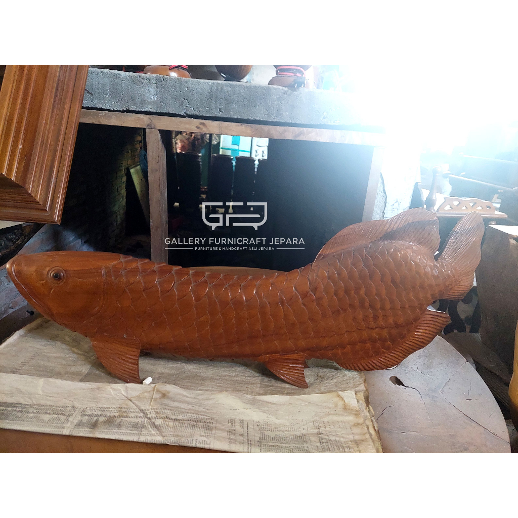 Jual Dekorasi Patung Ikan Arwana Kayu Trembesi 70cm | Shopee Indonesia
