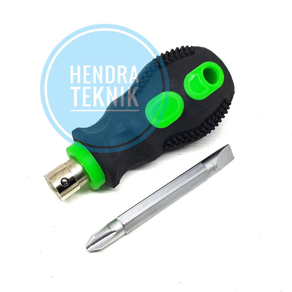 Jual Obeng bolak balik cebol gagang karet Obeng mini 2 way obeng pendek ...