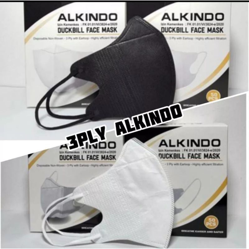 Jual Masker Duckbill Alkindo 3Ply Warna Hitam dan Putih Earloop Isi 50 Pcs Per Box | Shopee ...