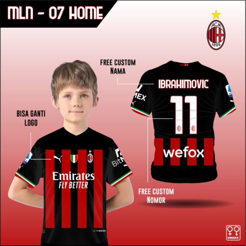 Jual Jersey tim AC MILAN baju kaos bola anak tim AC MILAN HOME | Shopee ...