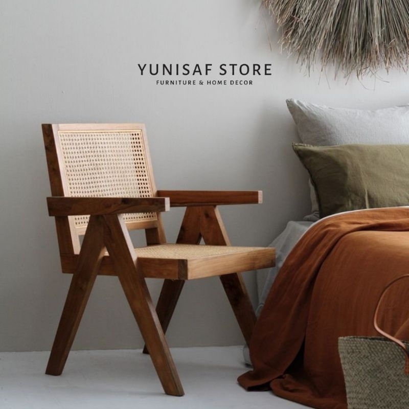 Jual Kursi Aesthetic Kayu Jati Kombinasi Rotan Dengan Lengan Tangan ...
