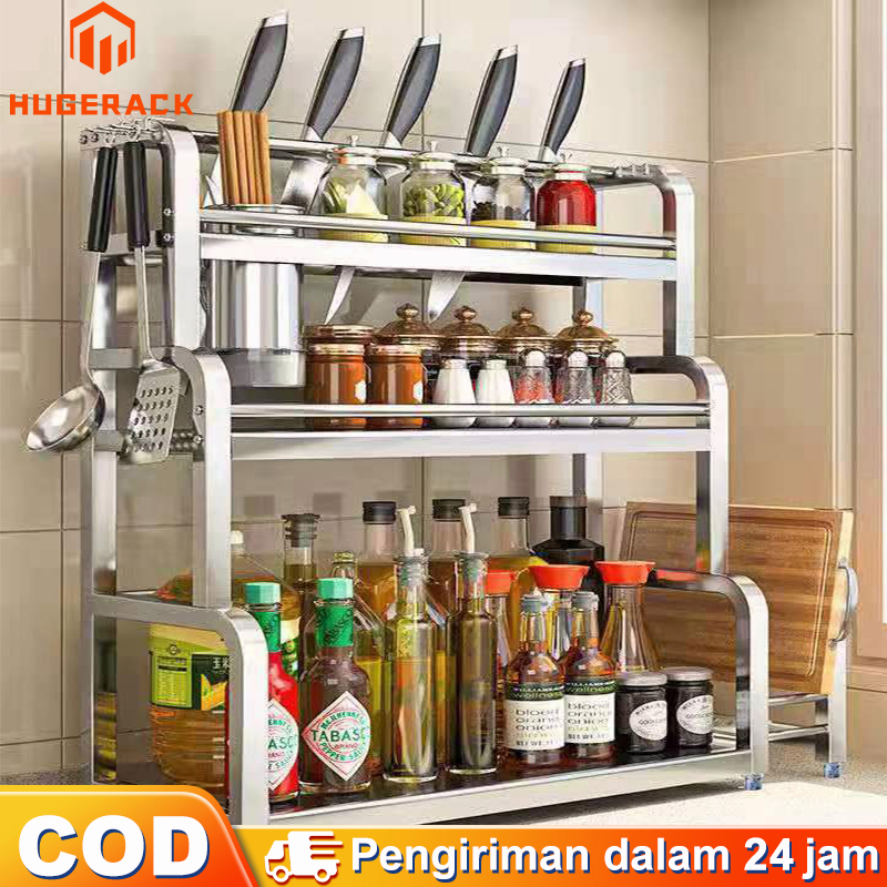 Jual Rak Bumbu Dapur Stainless Steel Rak bumbu 3 susun Rak dapur ...